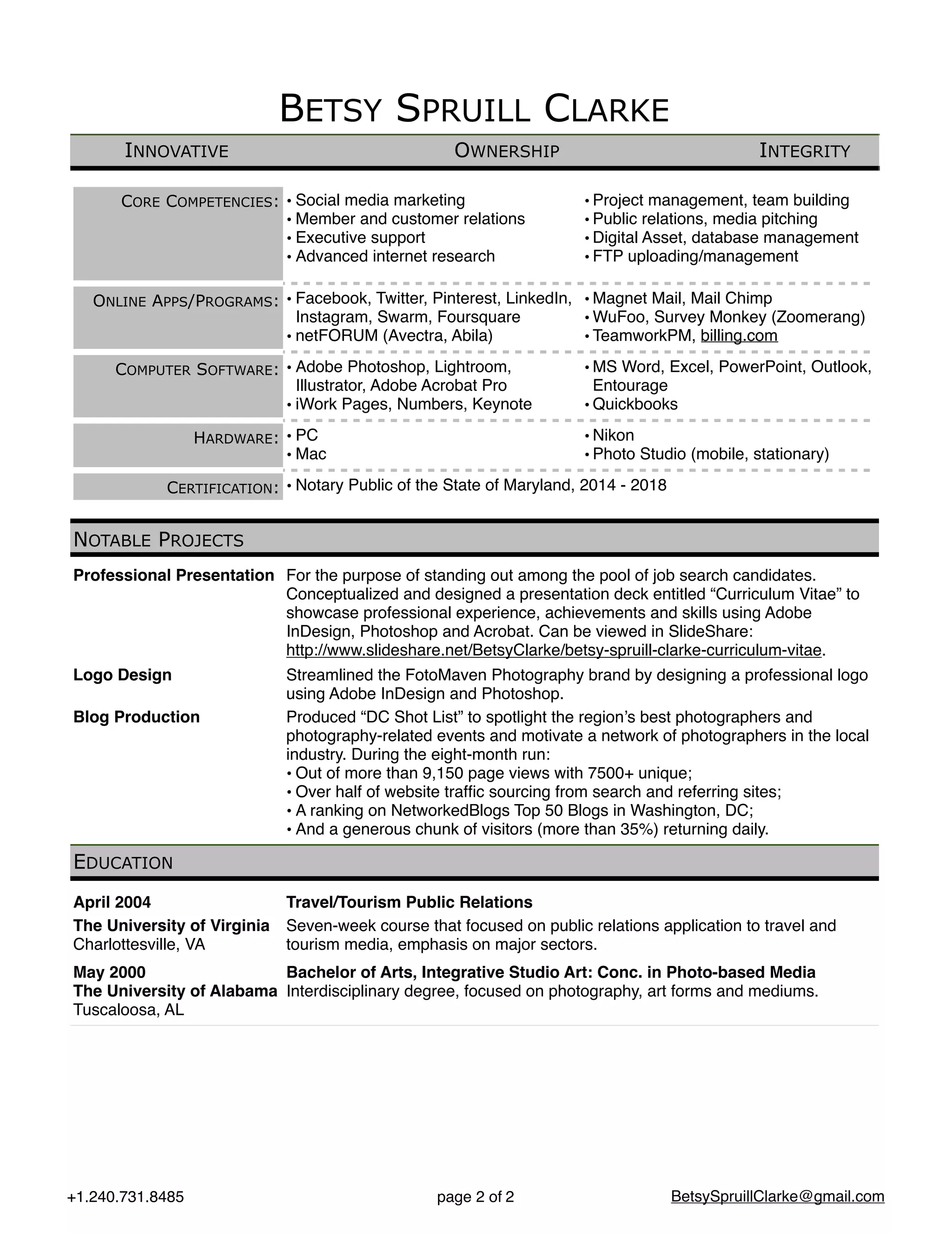 Betsy Spruill Clarke Resume | PDF