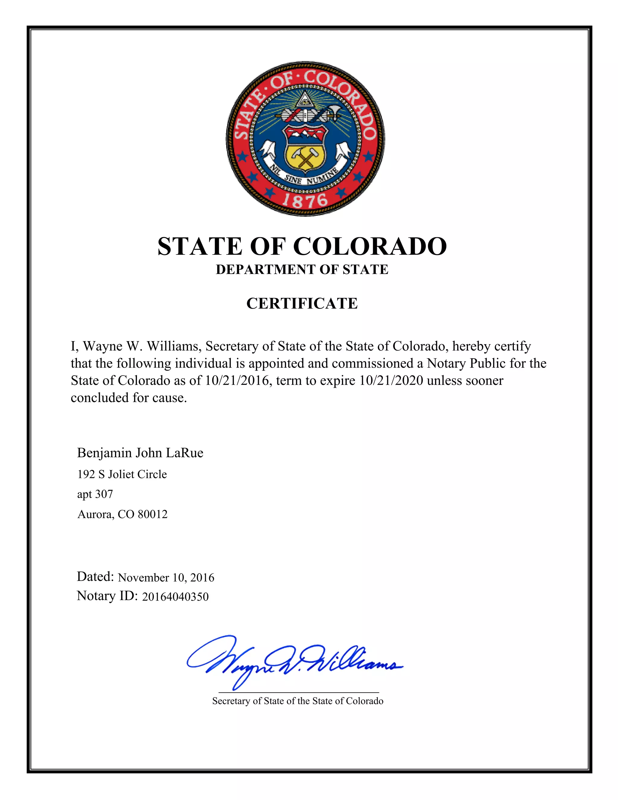 Certificate from Secretary of State | PDF