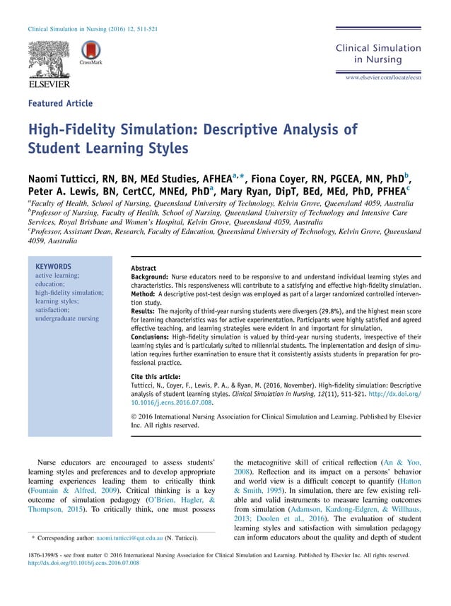 High-fidelity simulation_Descriptive analysis of student learning ...