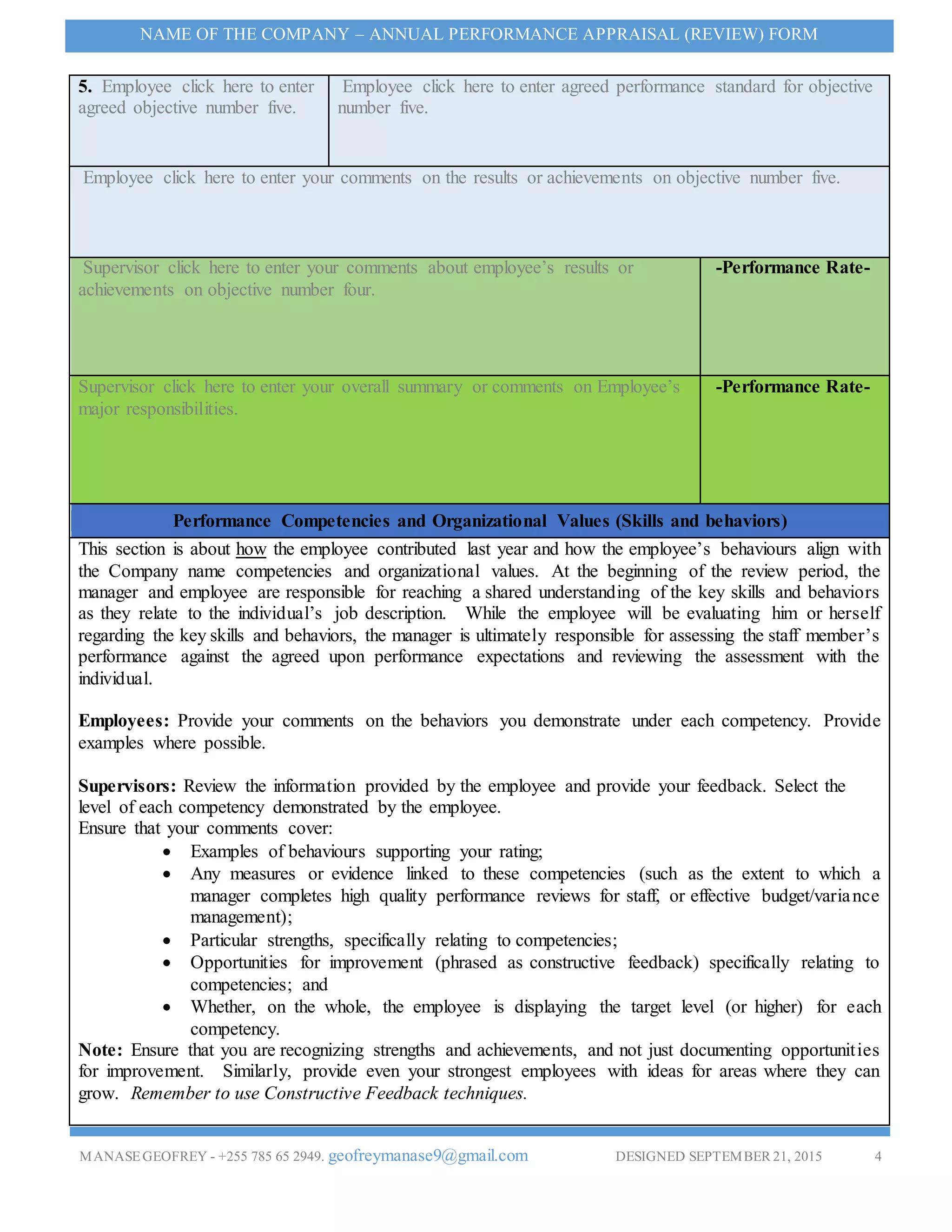 Sample Performance Appraisal Form | DOCX