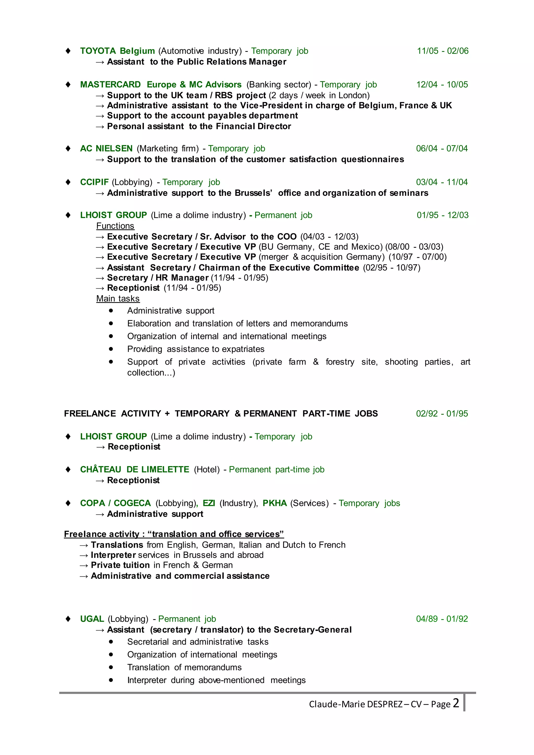 Claude-Marie DESPREZ - CV - 06092016 | DOCX | Business Administration | Business