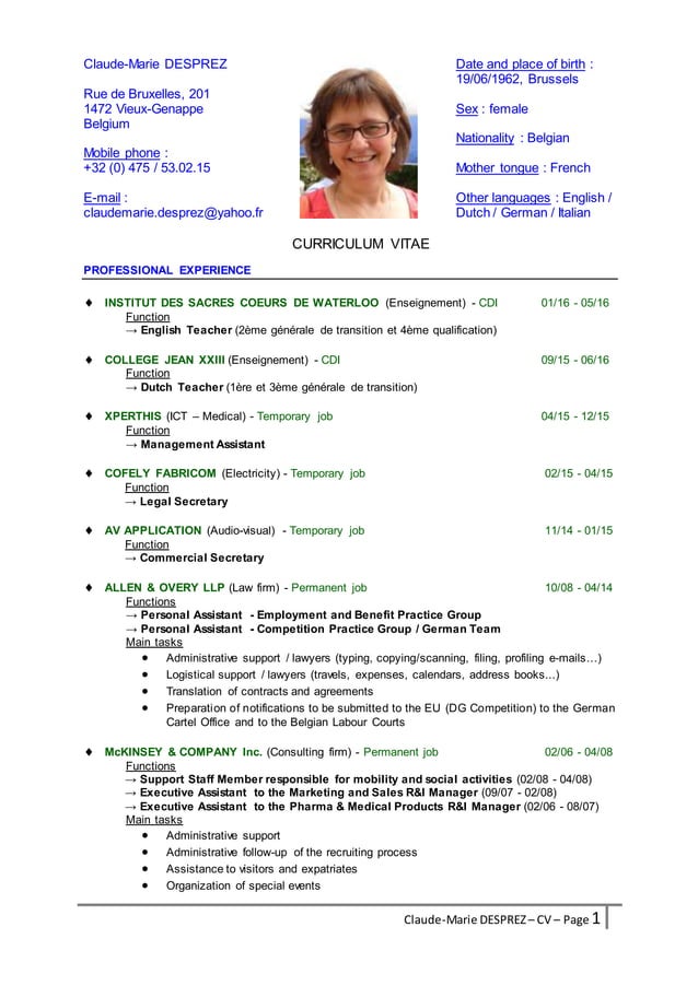 Claude-Marie DESPREZ - CV - 06092016 | DOCX | Business Administration | Business