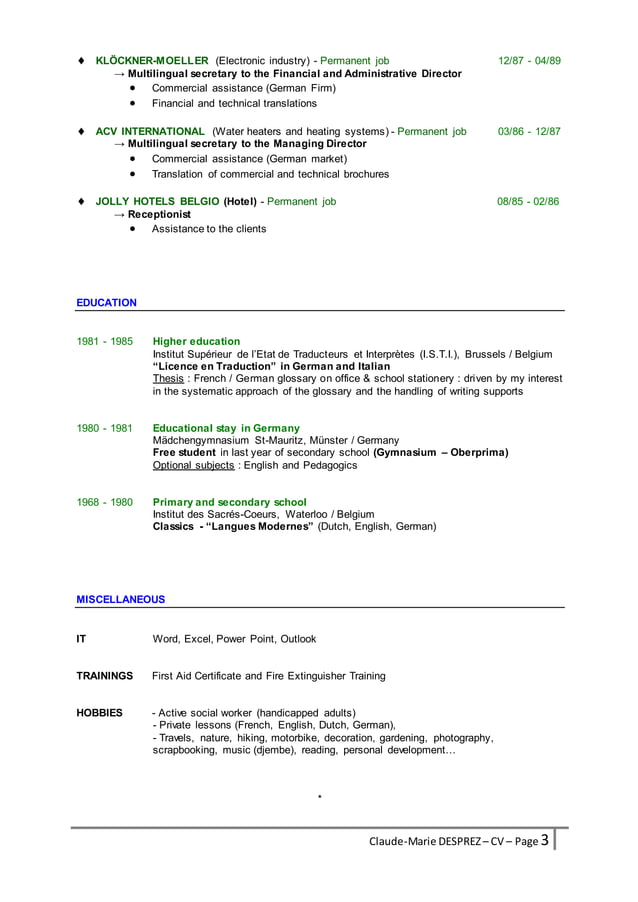 Claude-Marie DESPREZ - CV - 06092016 | DOCX | Business Administration | Business