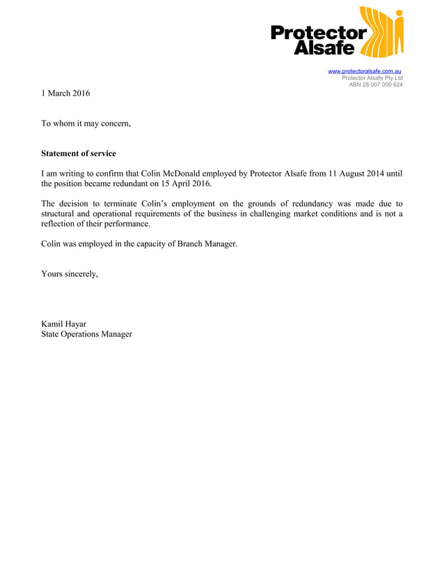 Colin - Statement of Service | PDF