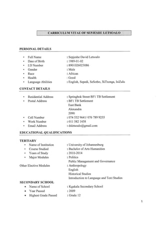 CV of Sepjeshe David Letsoalo | PDF