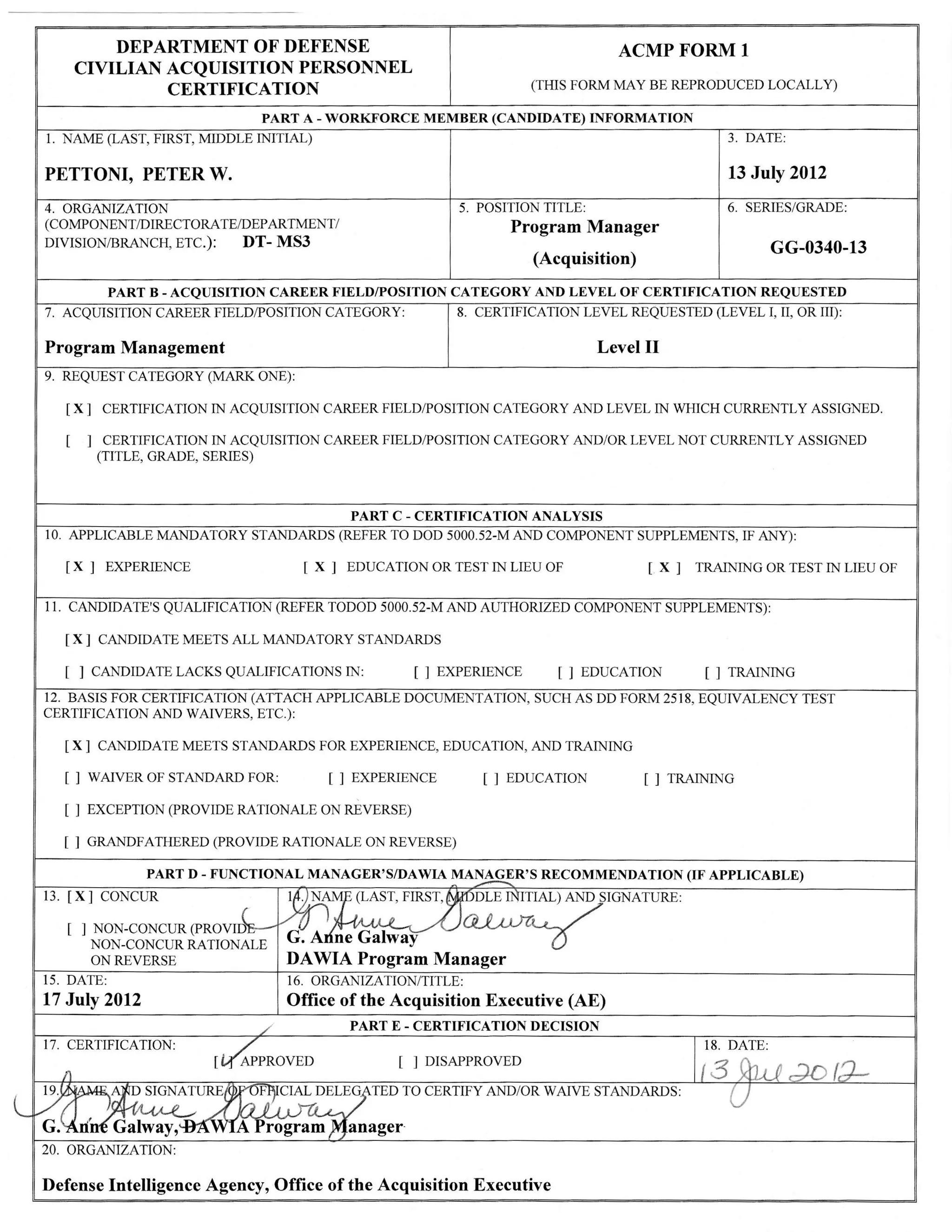 PettoniPeter W DAWIA LevelII Cert | PDF | Resume Writing and Advice ...