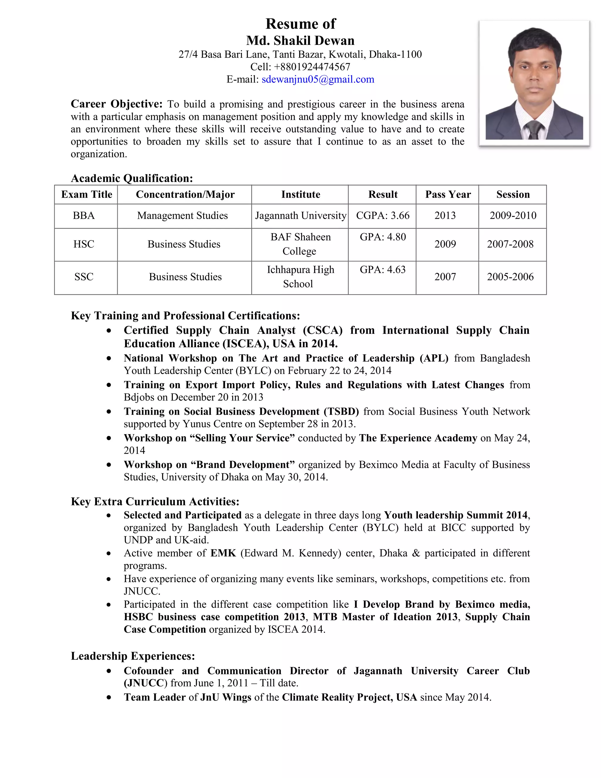 Md. Shakil CV | PDF
