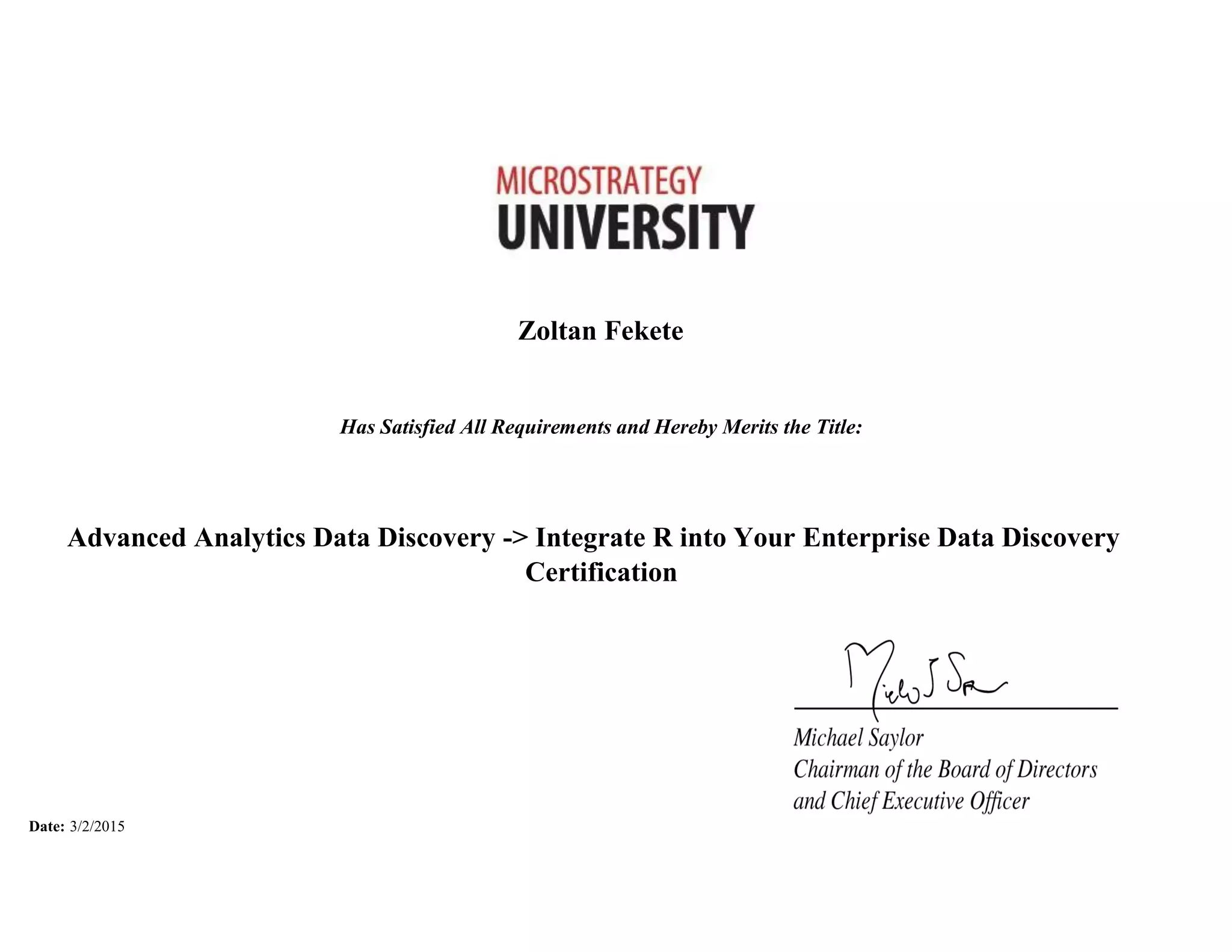 MicroStrategy Certificate | PDF