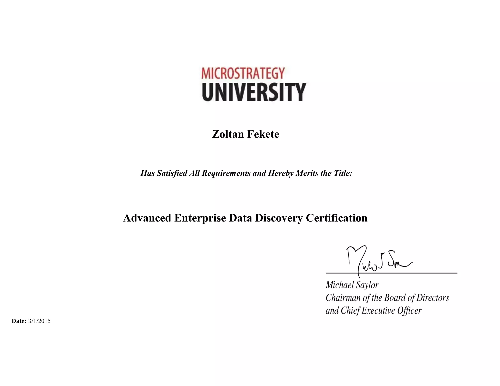 MicroStrategy Certificate | PDF
