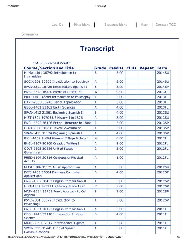 Transcript TCC pdf | PDF | Undergraduate Education | College Education