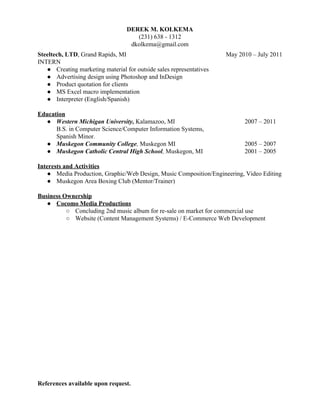 DerekKolkema-Resume6.4.14 (1) | PDF