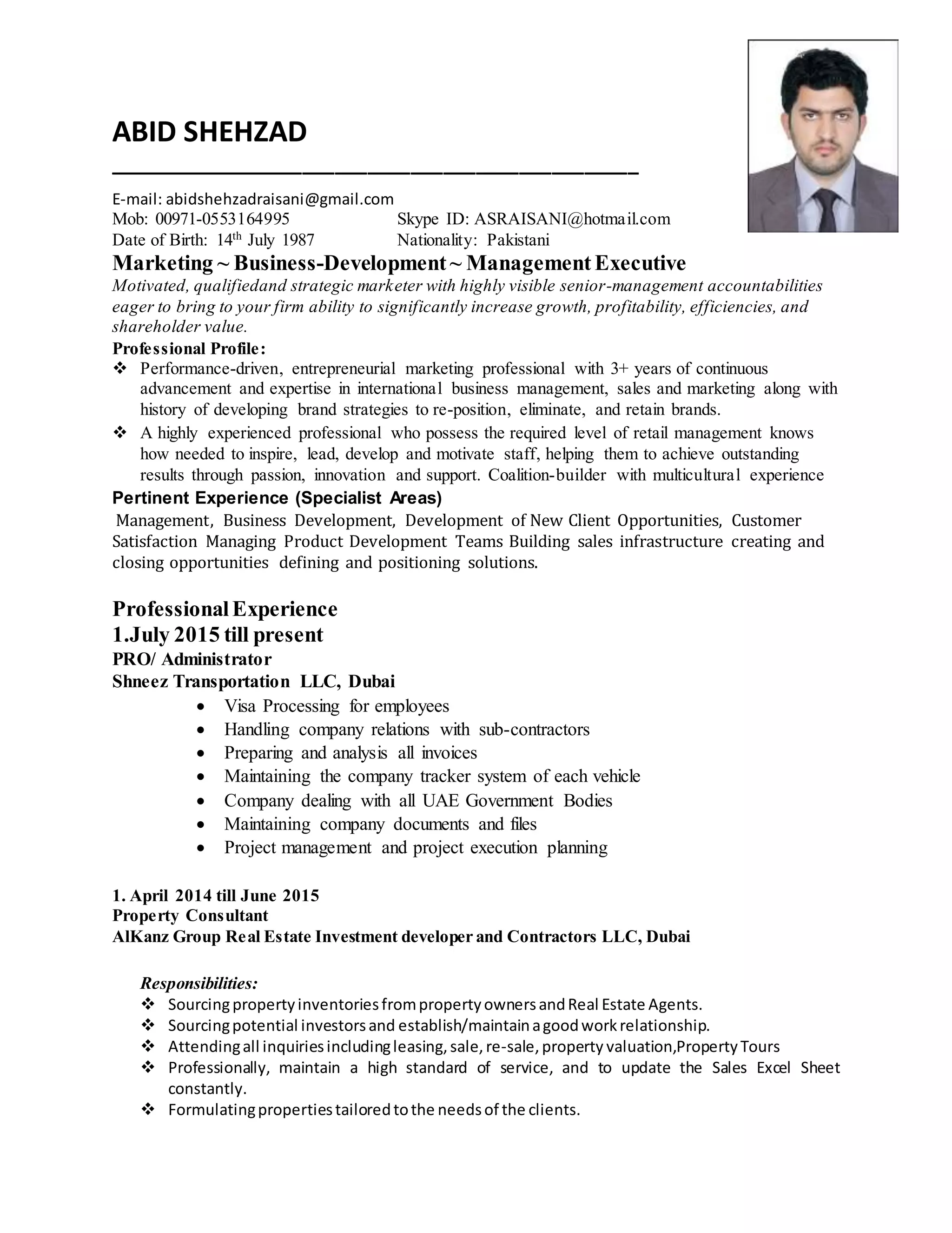 ABID SHEHZAD CV | PDF