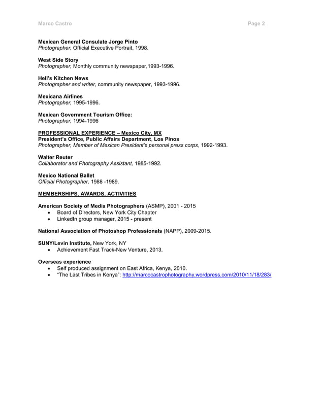 Castro, Marco_resume | PDF | Photography | Arts and Crafts