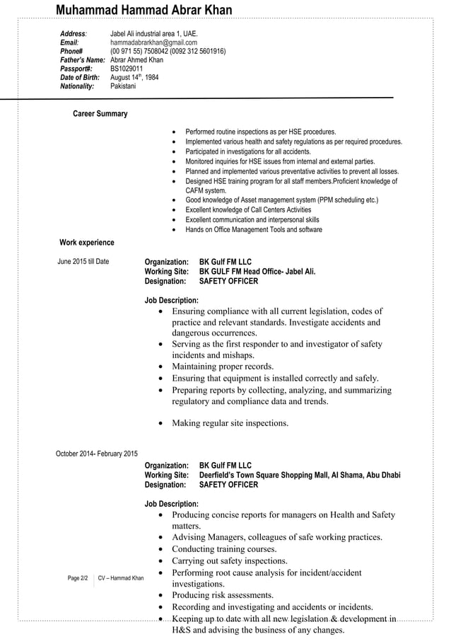 Hammad Resume (H&S) | PDF