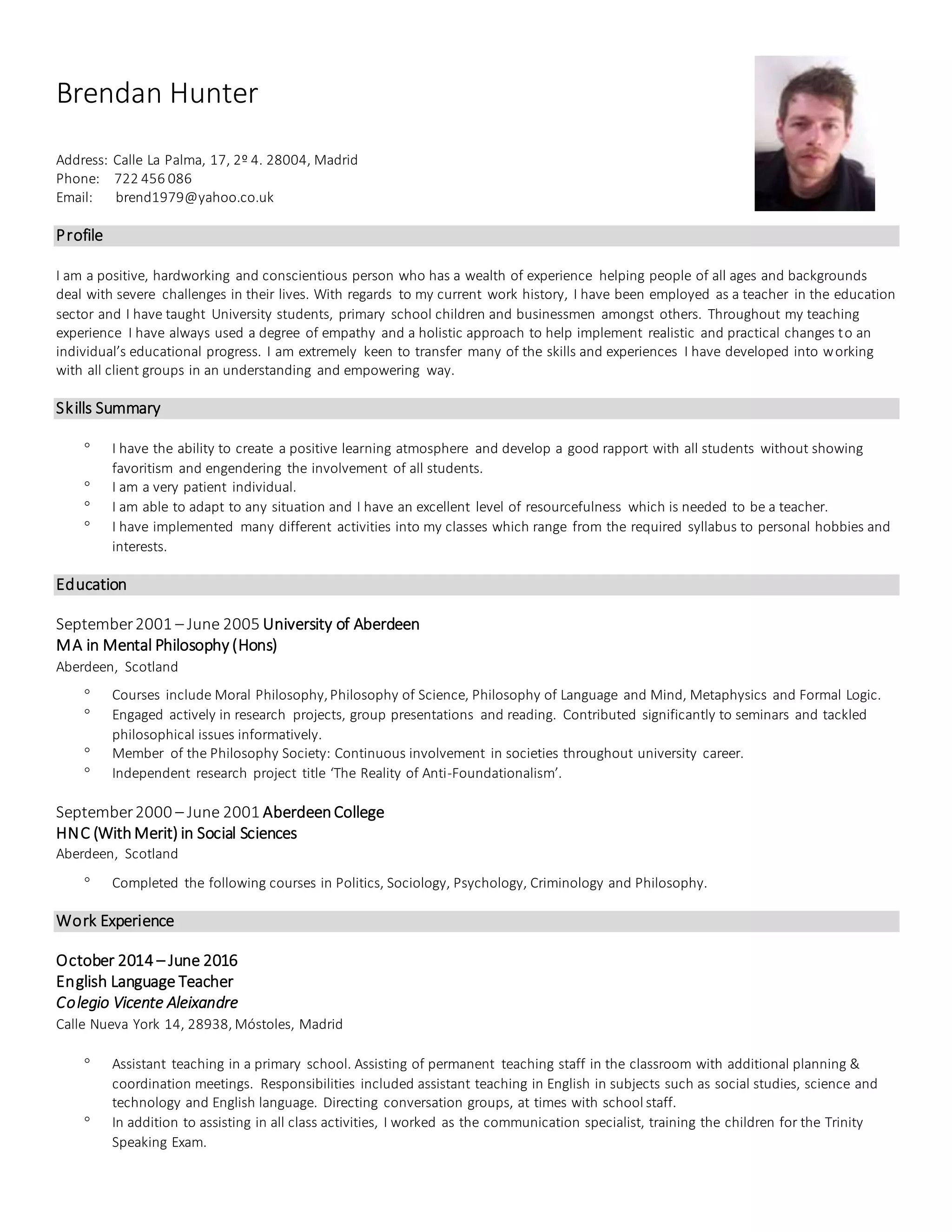 Brendan Hunter CV UPDATED New | PDF
