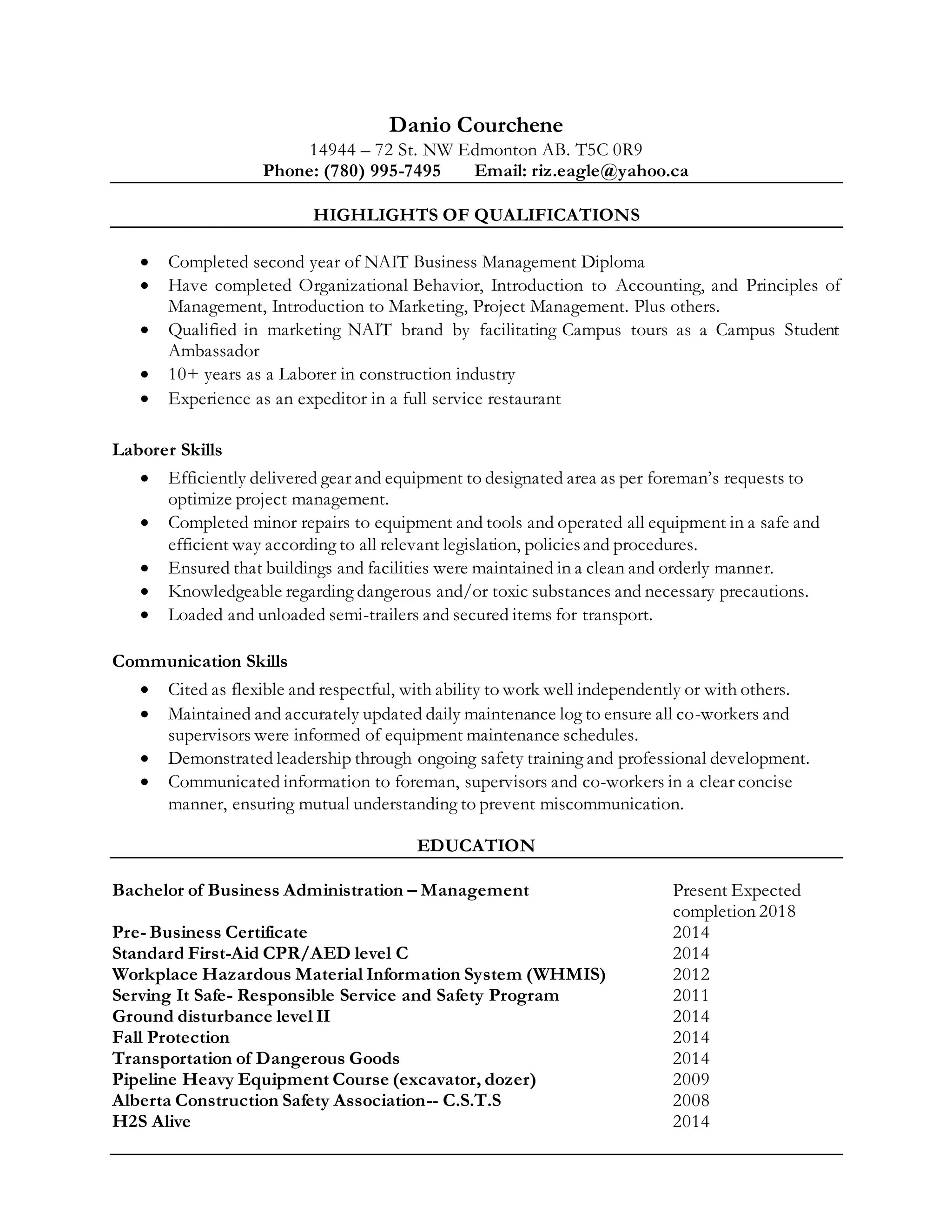 DanielCourchene BUSINESSResume 2015 | DOCX