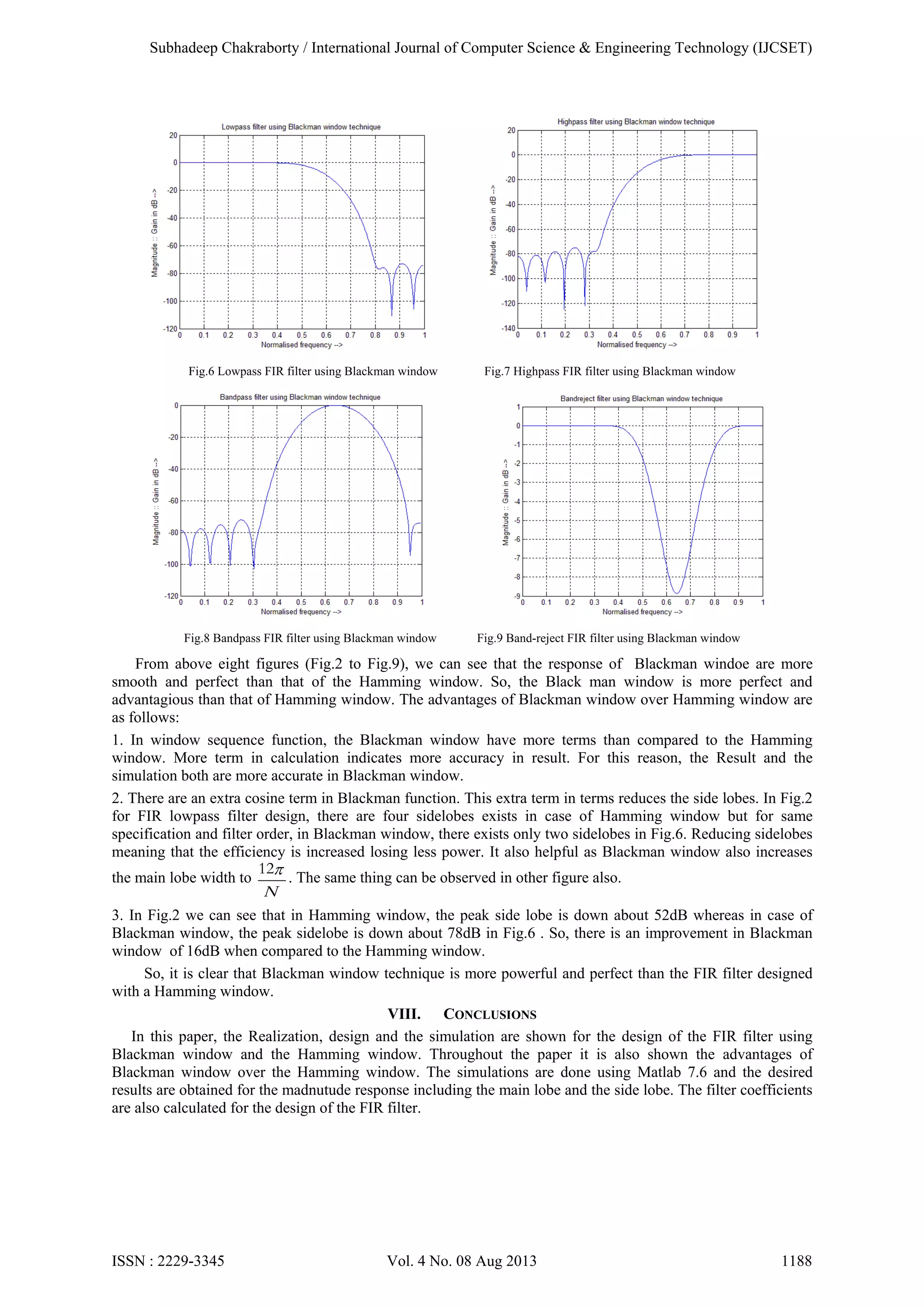 Advantages of blackman window over hamming window method for designing ...