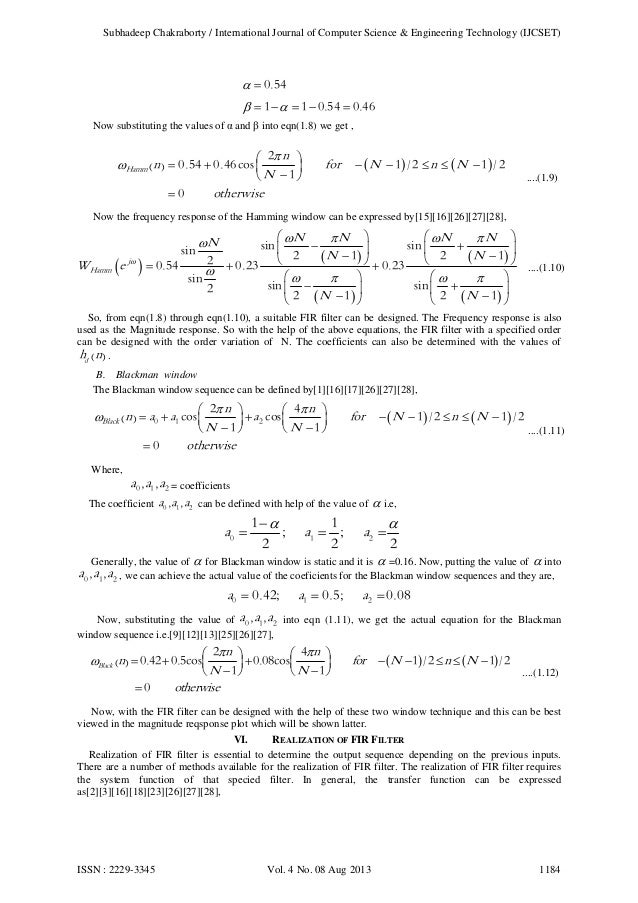 Advantages Of Blackman Window Over Hamming Window Method For Designin
