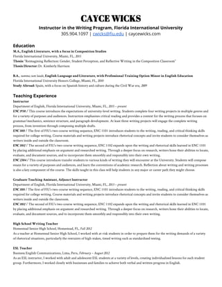 CurriculumVitae-CayceWicks | PDF