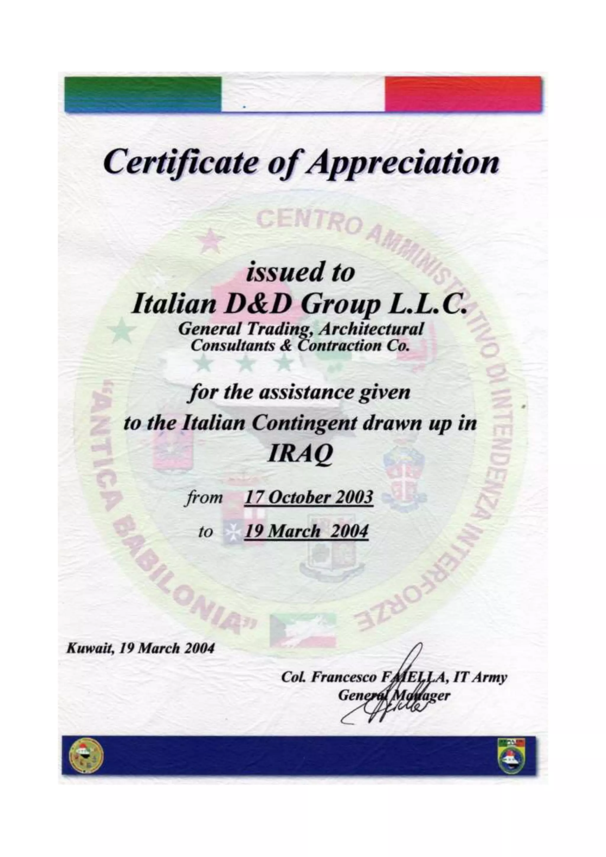 ID&DG certificate of appreciation Iraq | DOCX
