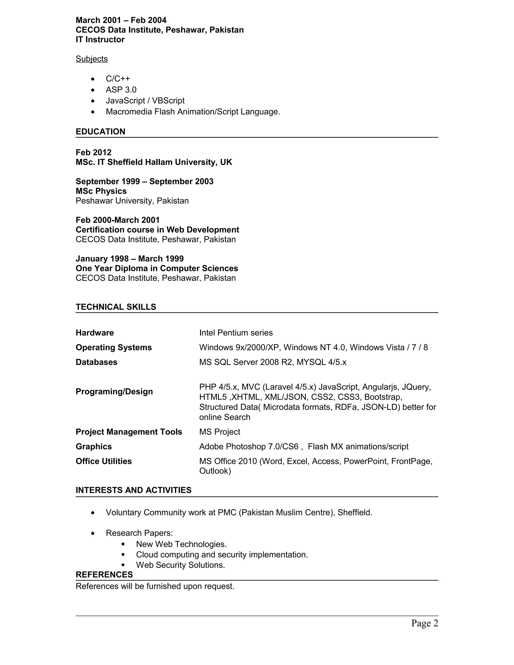 Sohail CV001-Web | DOC | Web Development | Internet