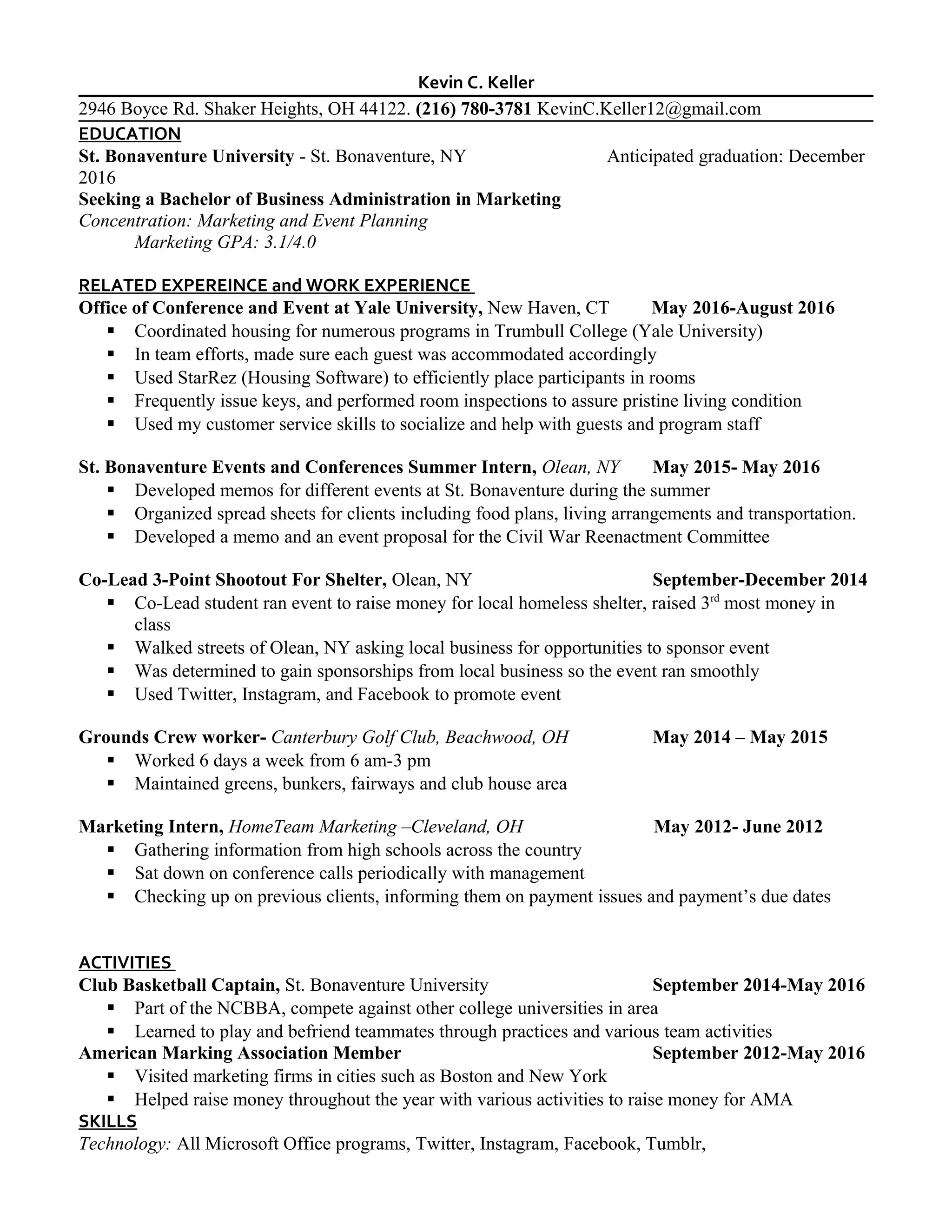 Kevin C Keller Resume update | DOC