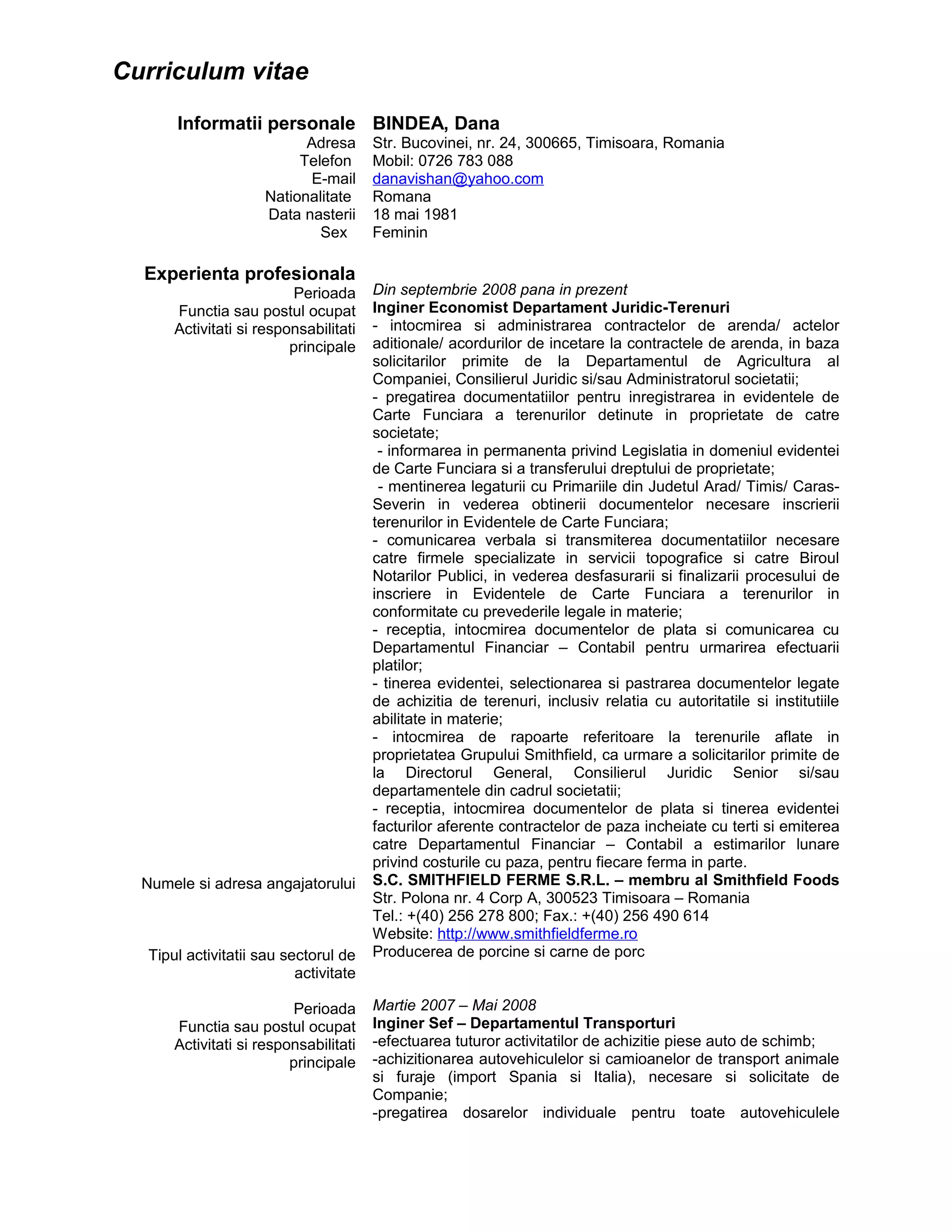 CV Dana Bindea.RO