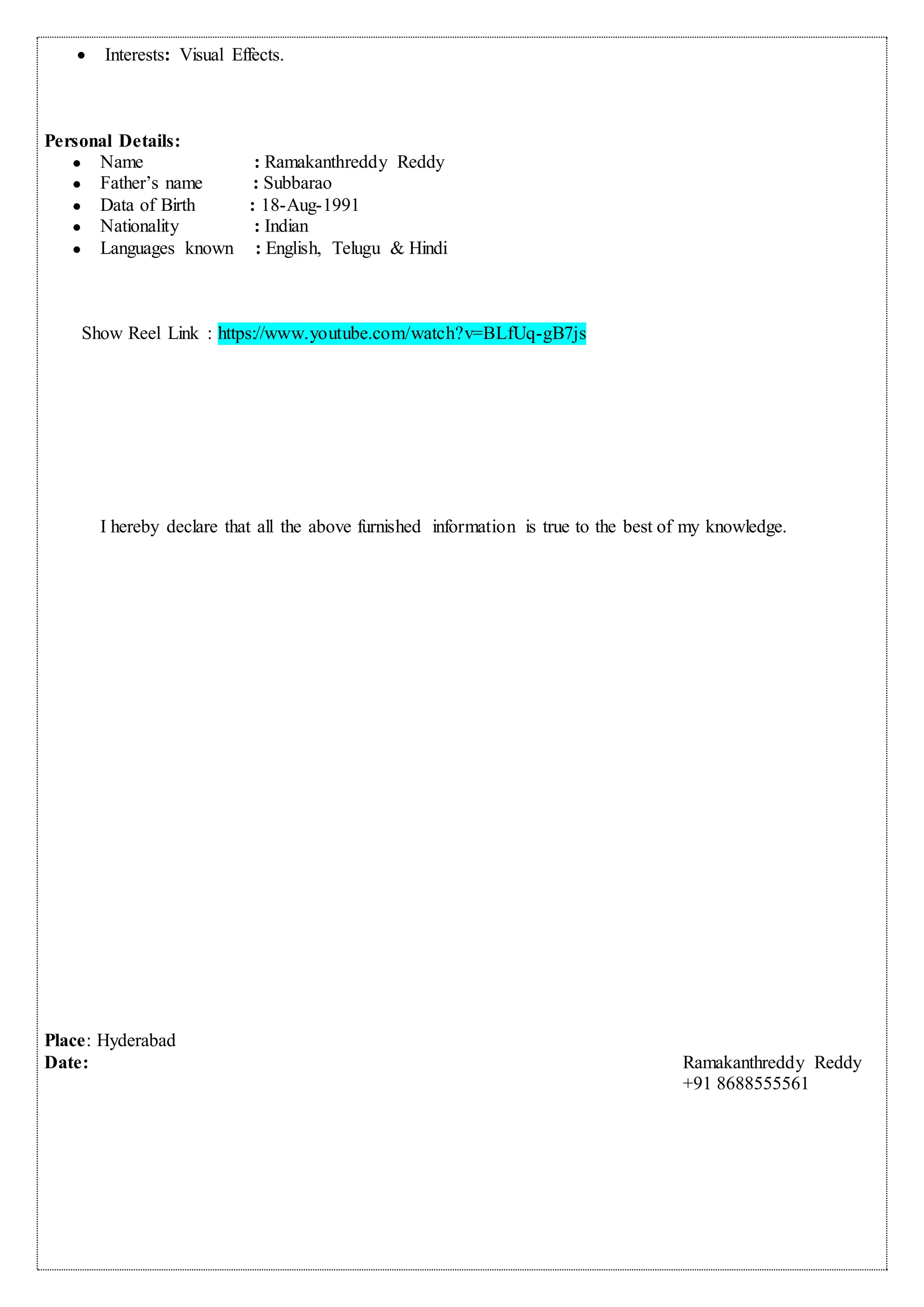 Ramakanth reddy fresher resume | PDF