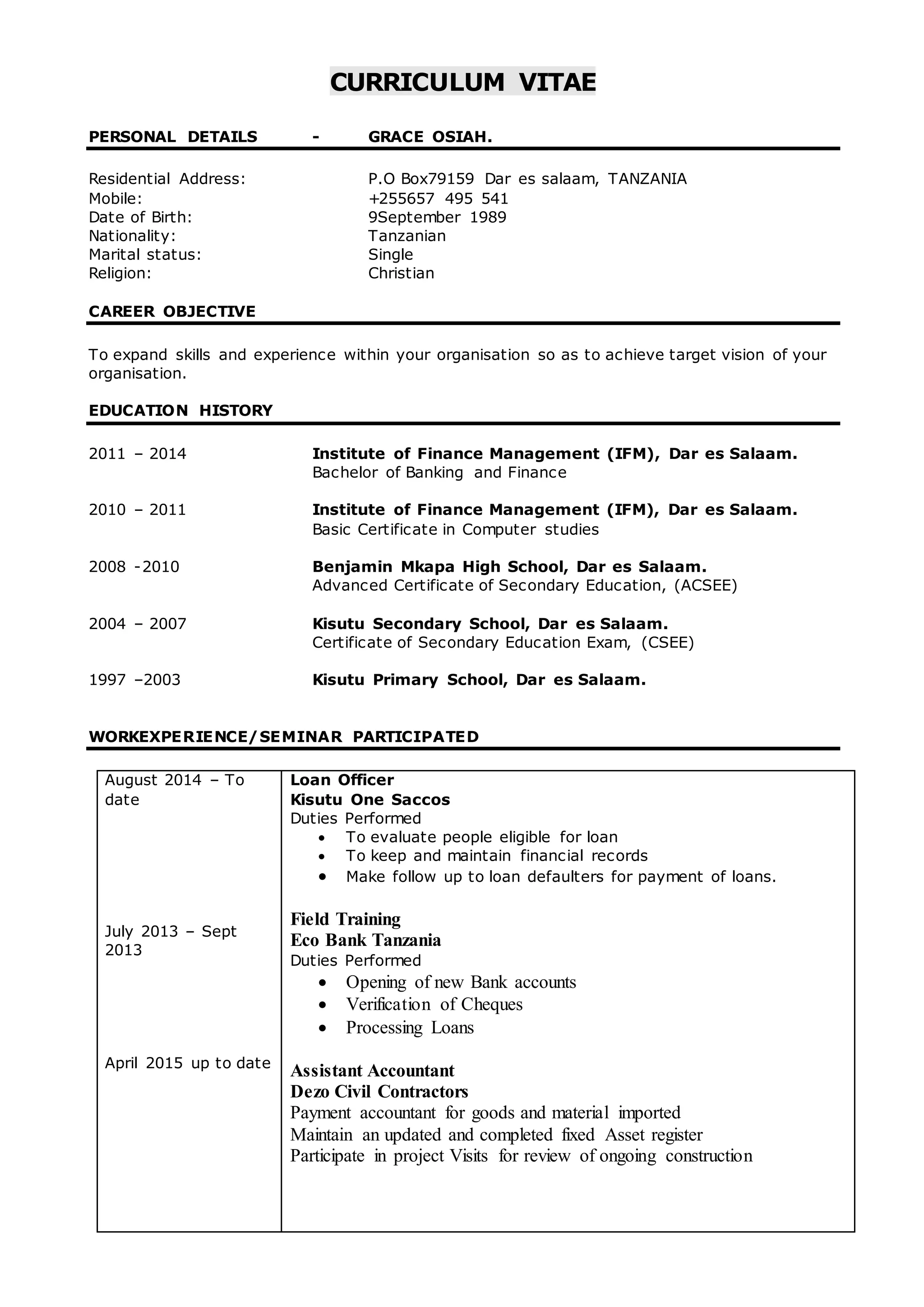 grace CURRICULUM VITAE | DOCX
