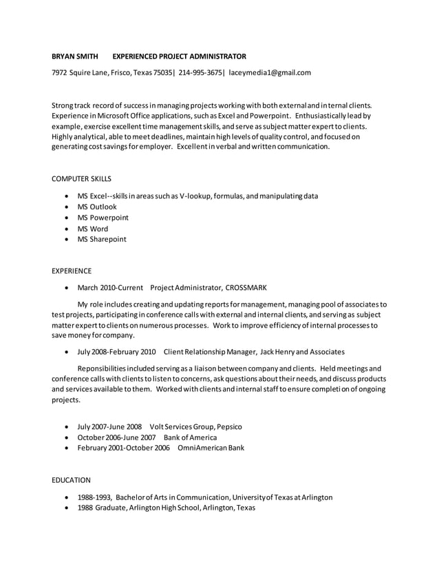 BRYAN SMITH PROJECT ADMINISTRATOR | DOCX