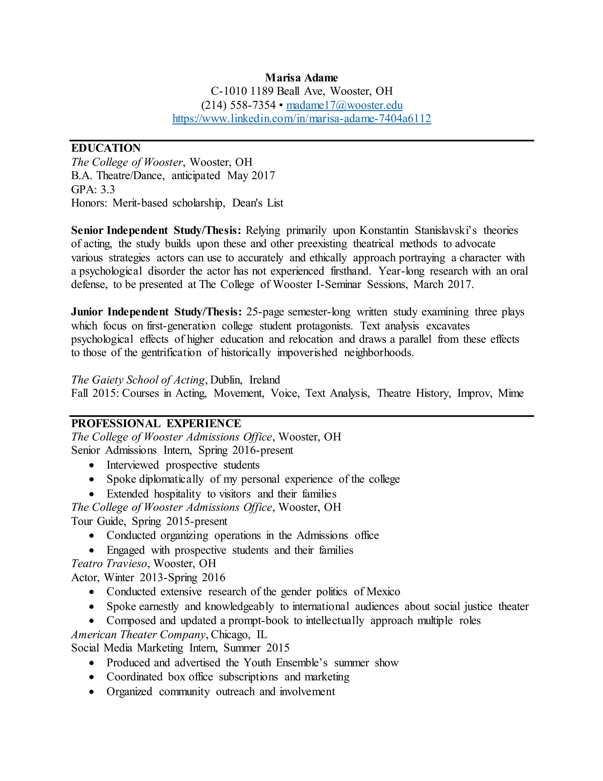 2016 LinkedIn Curriculum Vitae | DOCX