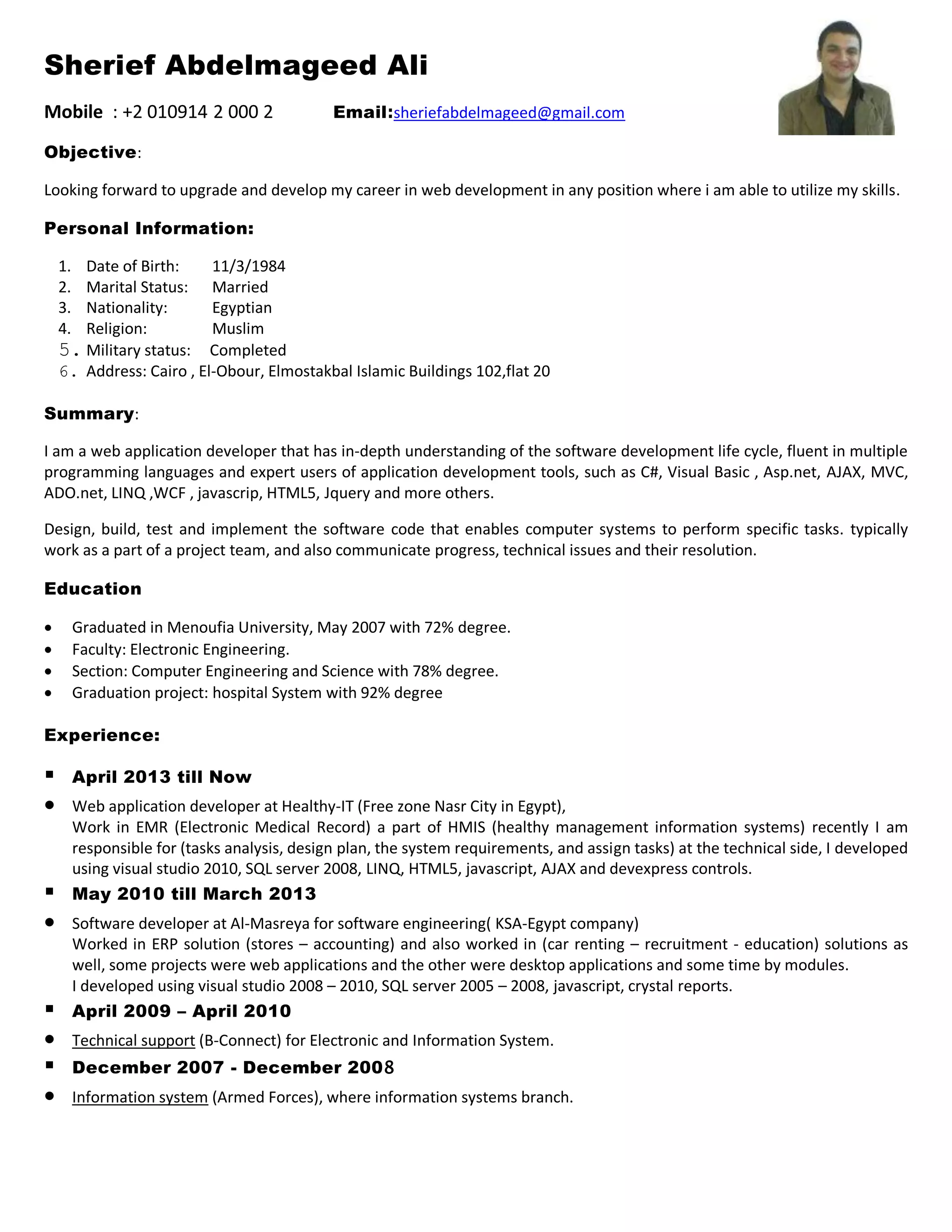 Sherif CV 2014 | PDF | Web Development | Internet