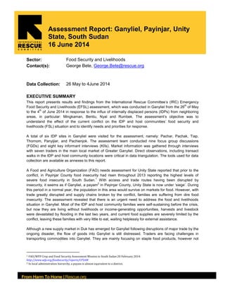 South Sudan Food Secuirty and Livelihoods Report | PDF