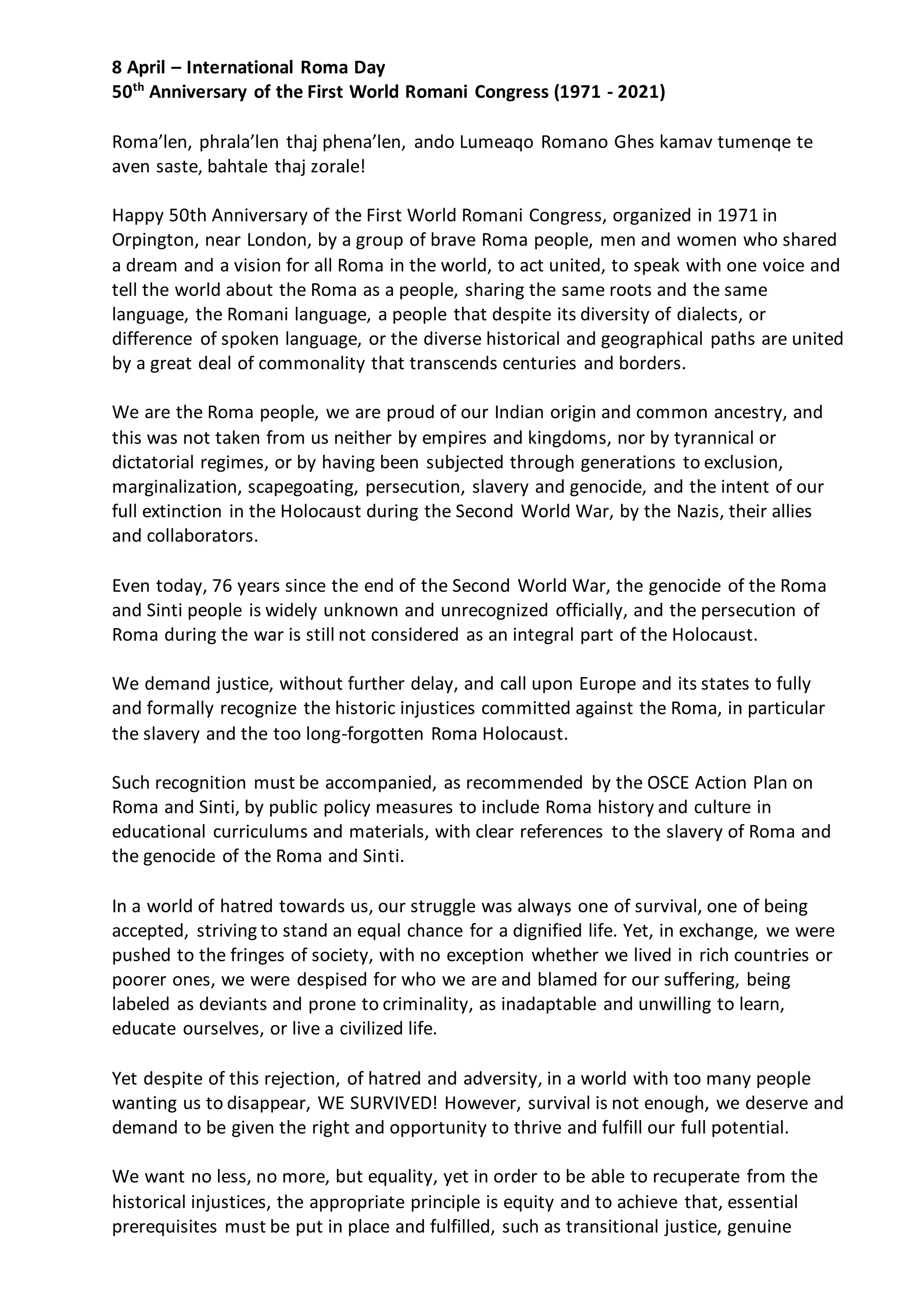 8 April - International Roma Day - speech Dan Doghi | DOCX