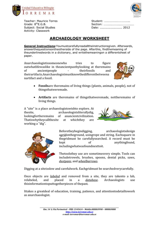 Archaeology Worksheet (classwork) | DOCX