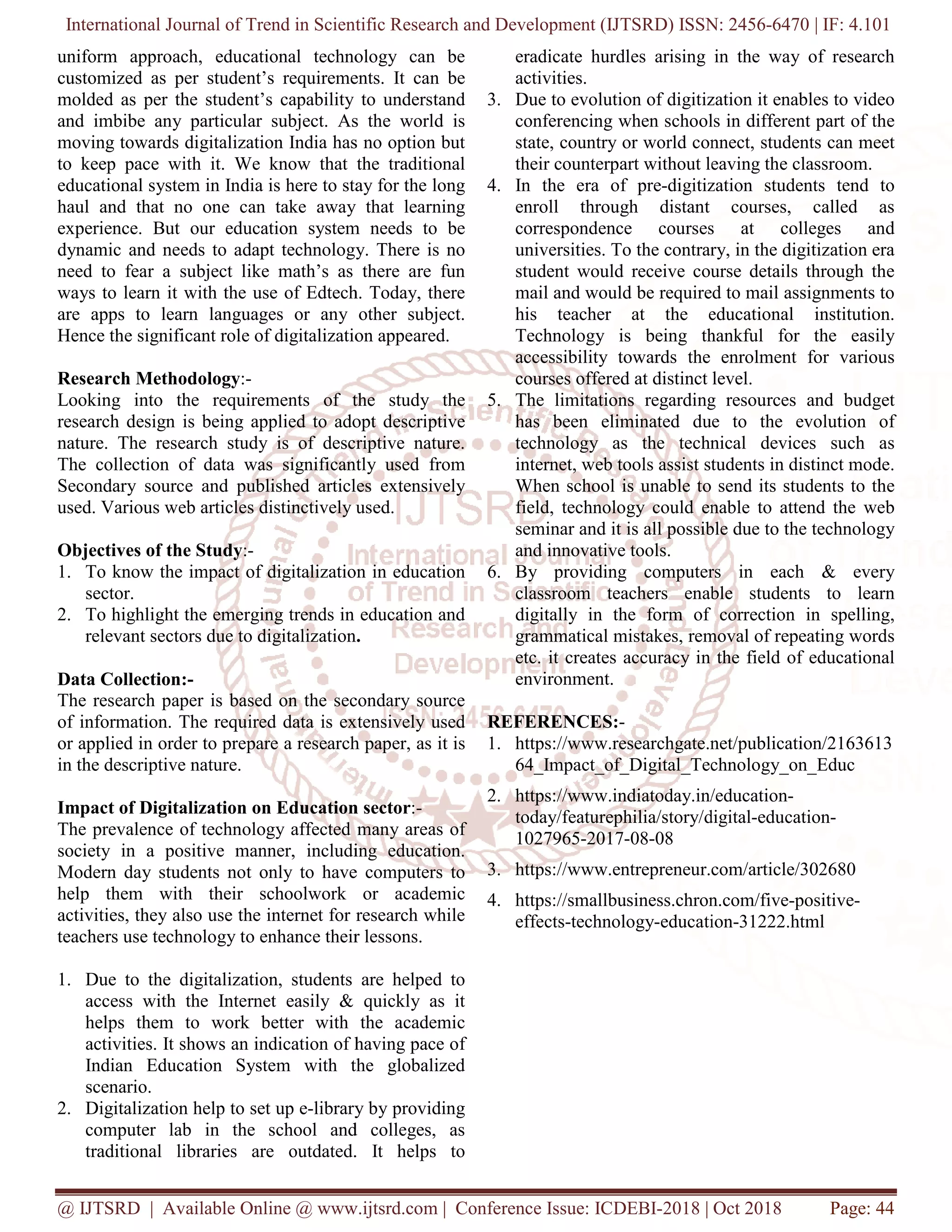 A Study on Digitalization in Education Sector | PDF