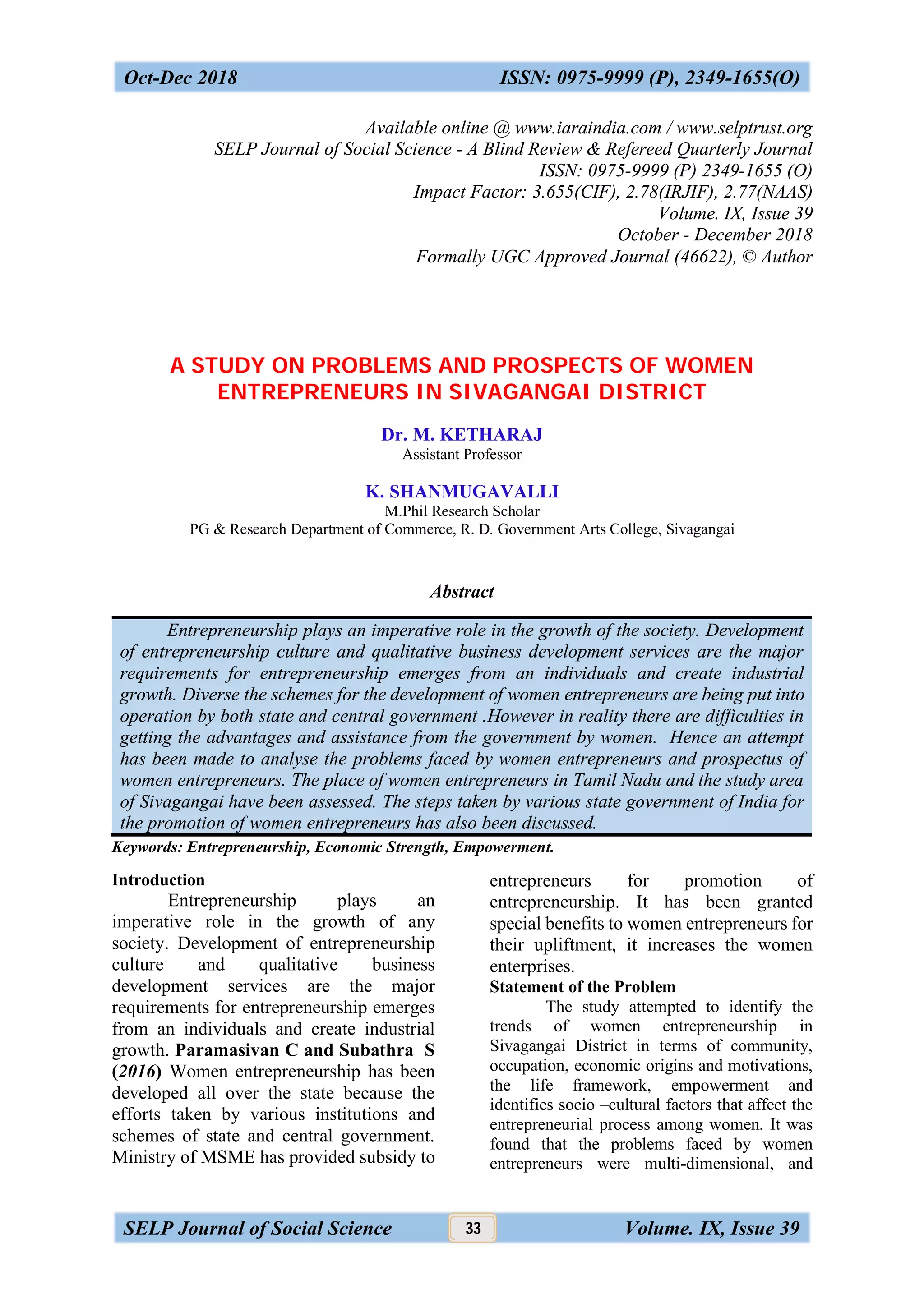 8 a study on problom and prospects of women entrepreneur | PDF