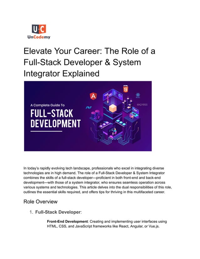 The Role of a Full-Stack Developer & System Integrator Explained | PDF