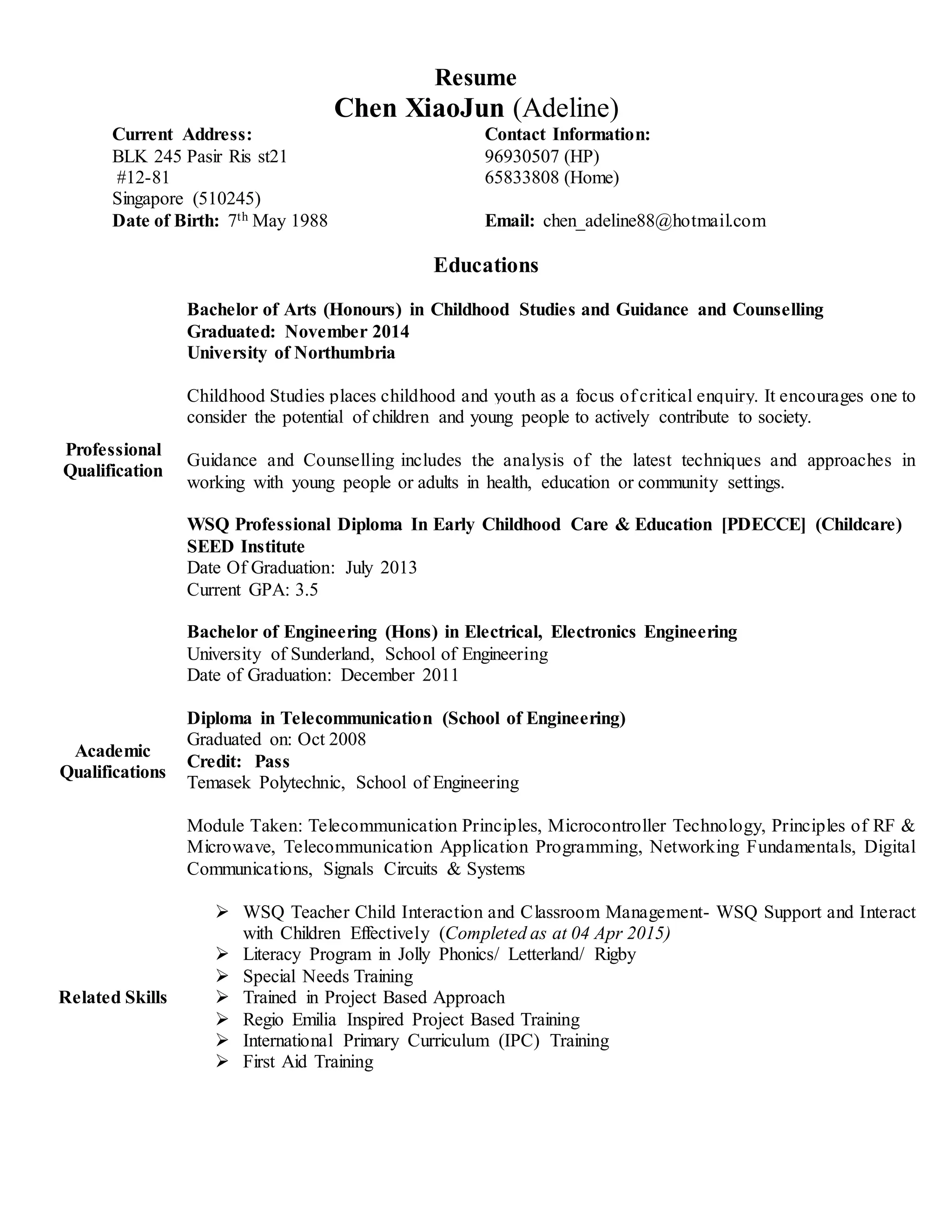 Resume (Adeline Chen) | PDF