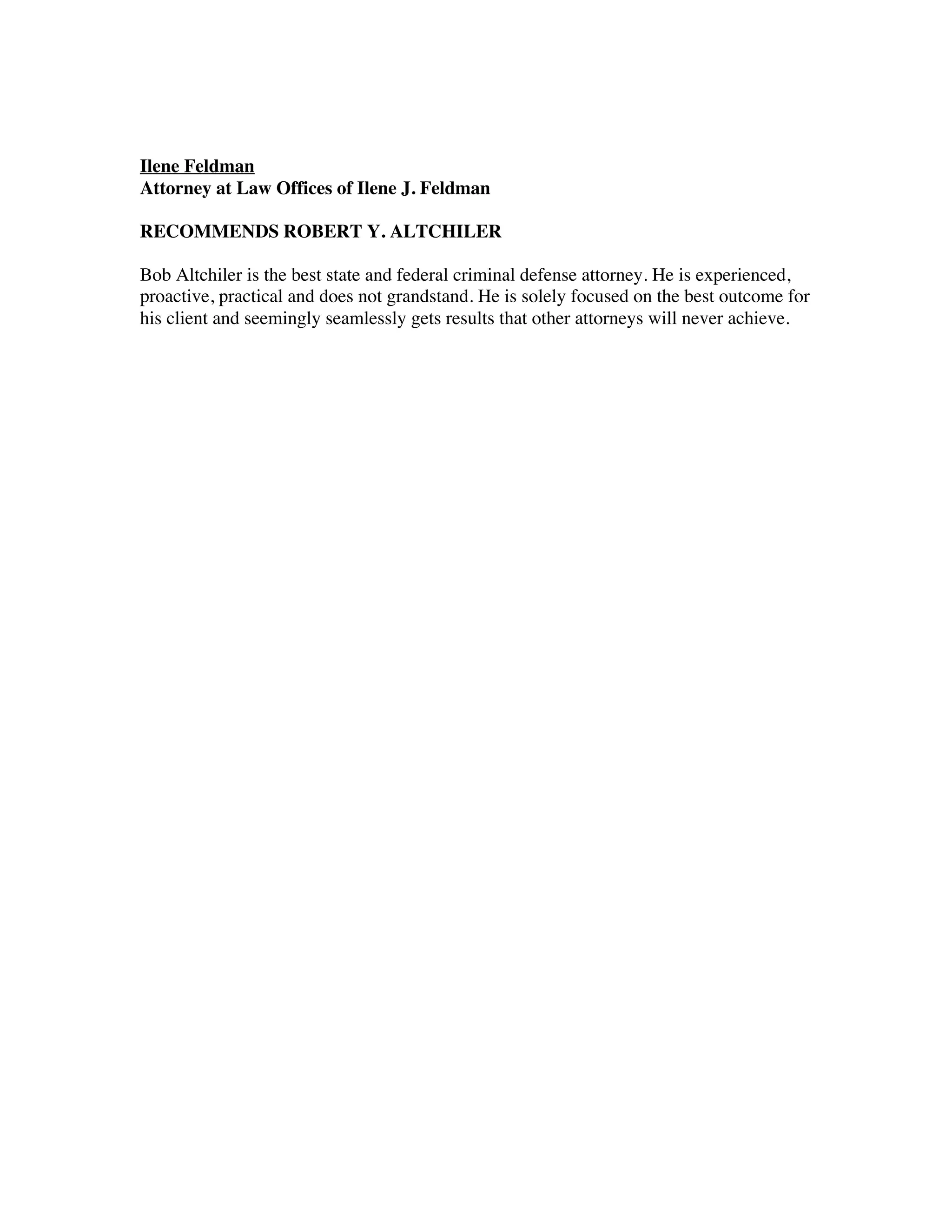 ILENE FELDMAN RECOMMENDS ROBERT Y | PDF
