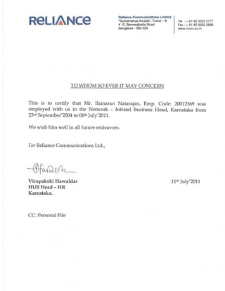 Reliance -Work Experience | PDF