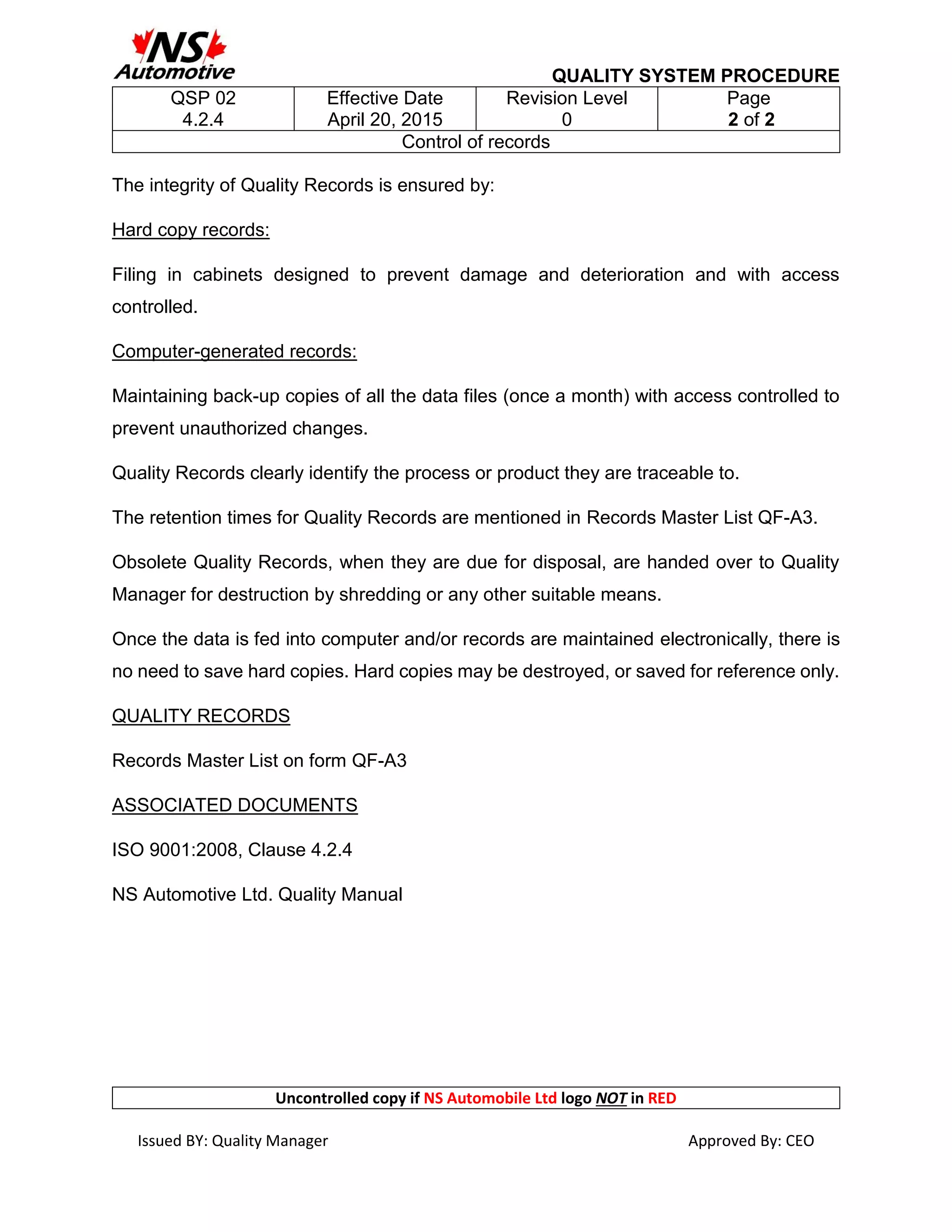 NS Automotive QSP | PDF