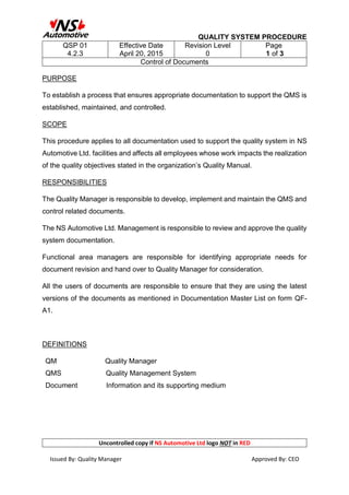 NS Automotive QSP | PDF