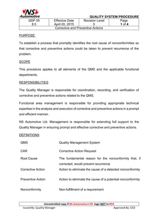 NS Automotive QSP | PDF