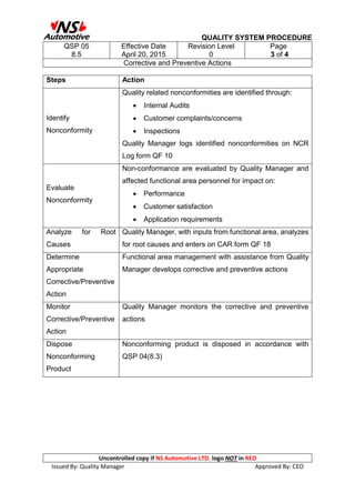 NS Automotive QSP | PDF