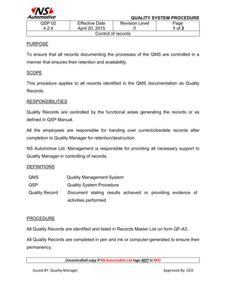 NS Automotive QSP | PDF