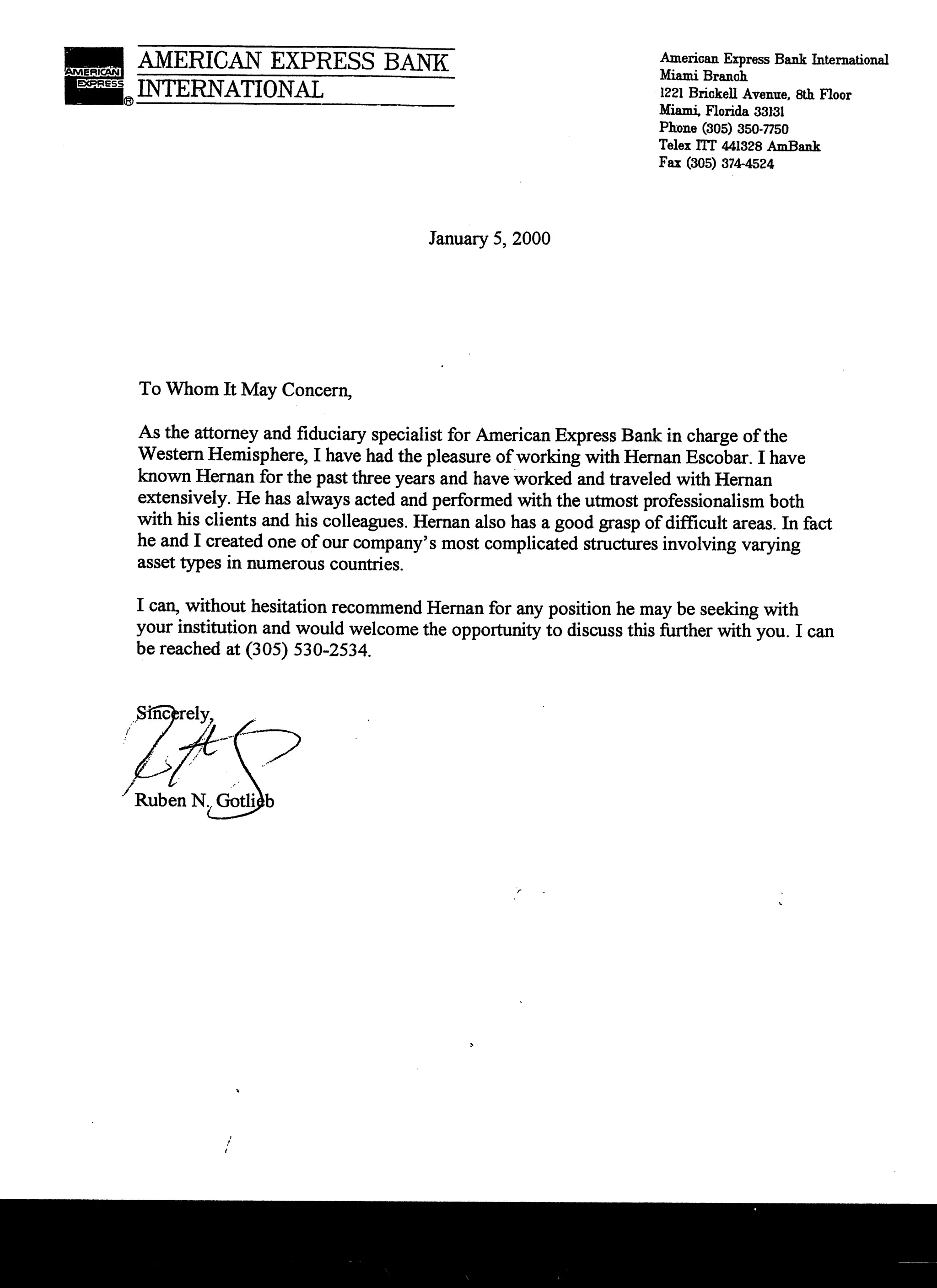 American Express Reference Letter #2 | PDF