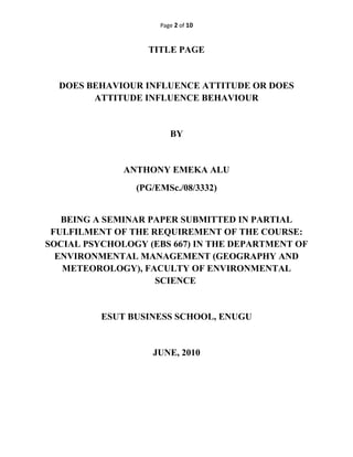 ATTITUDE AND BEHAVIOUR | PDF