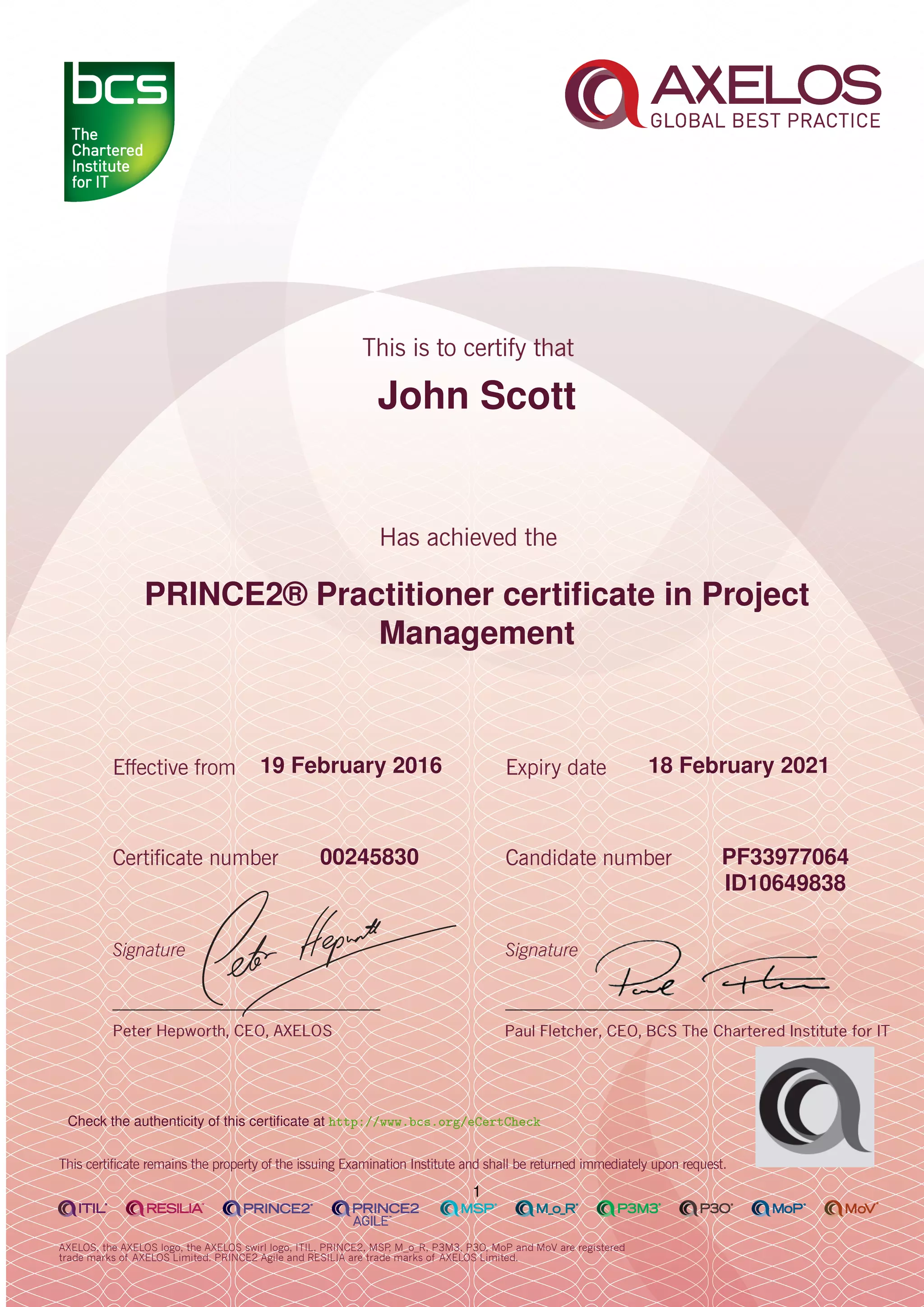 PRINCE2 Practitioner Certificate | PDF