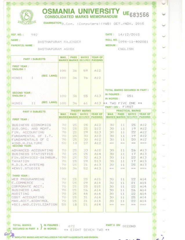 degree original marks sheet | PDF